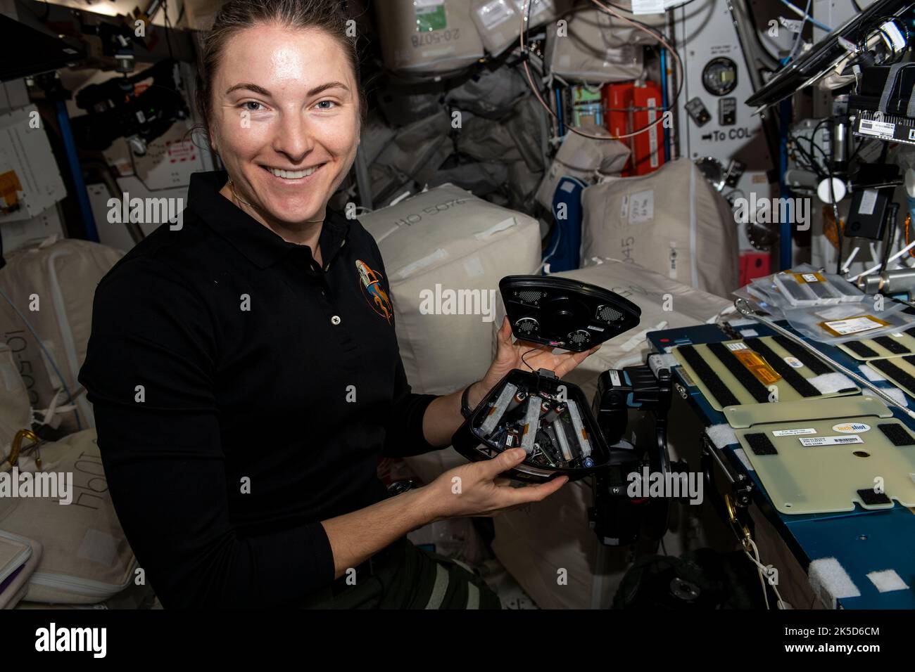 NASA astronaut and Expedition 66 Flight Engineer Kayla Barron performs ...