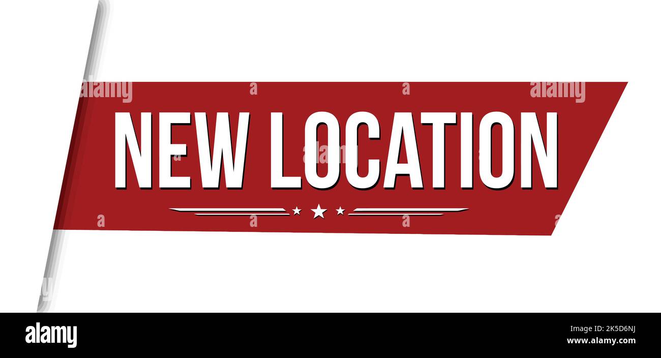New location red ribbon or banner design on white background, vector ...