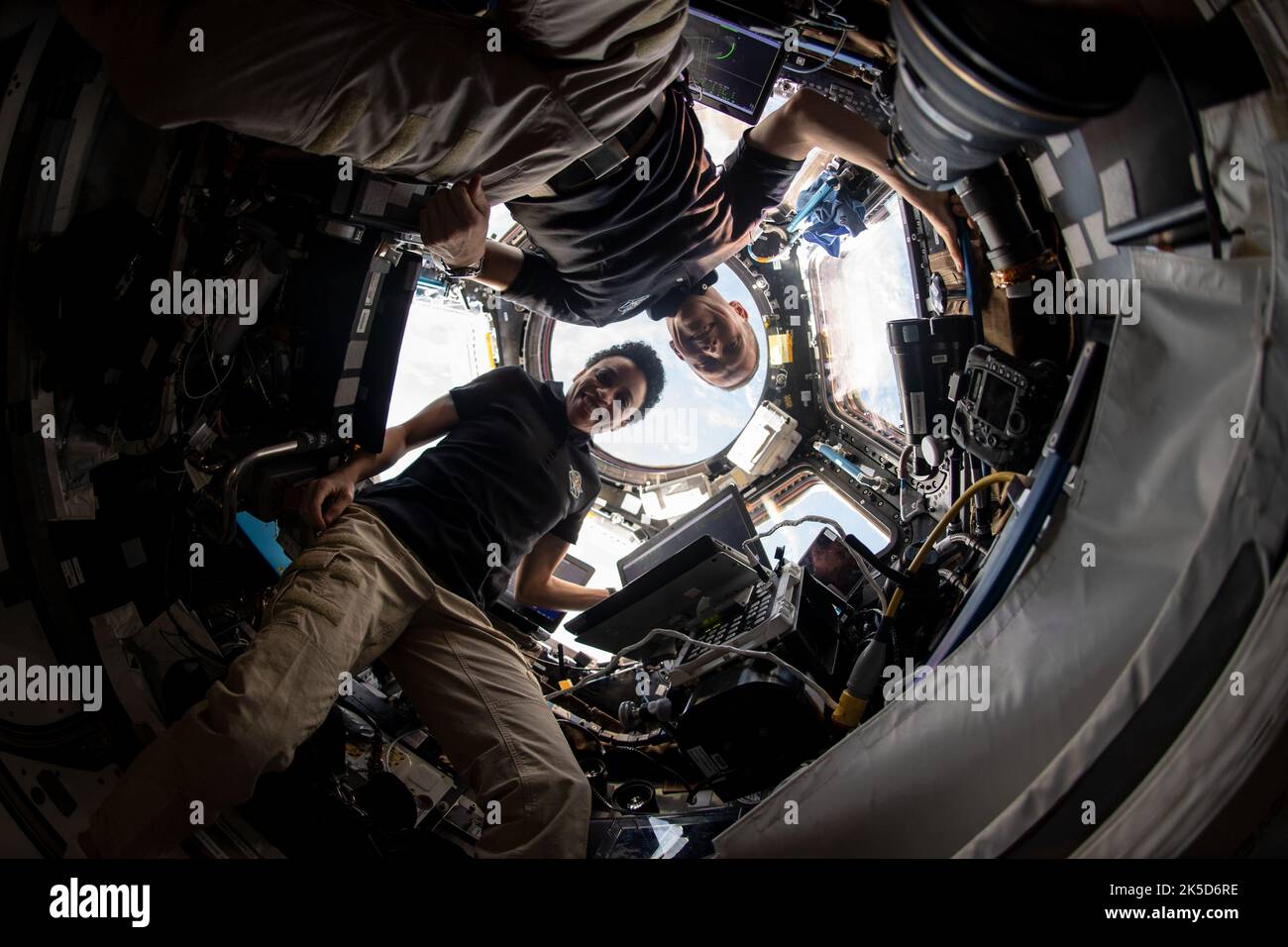NASA astronauts Bob Hines and Jessica Watkins are pictured inside the cupola, the International ...