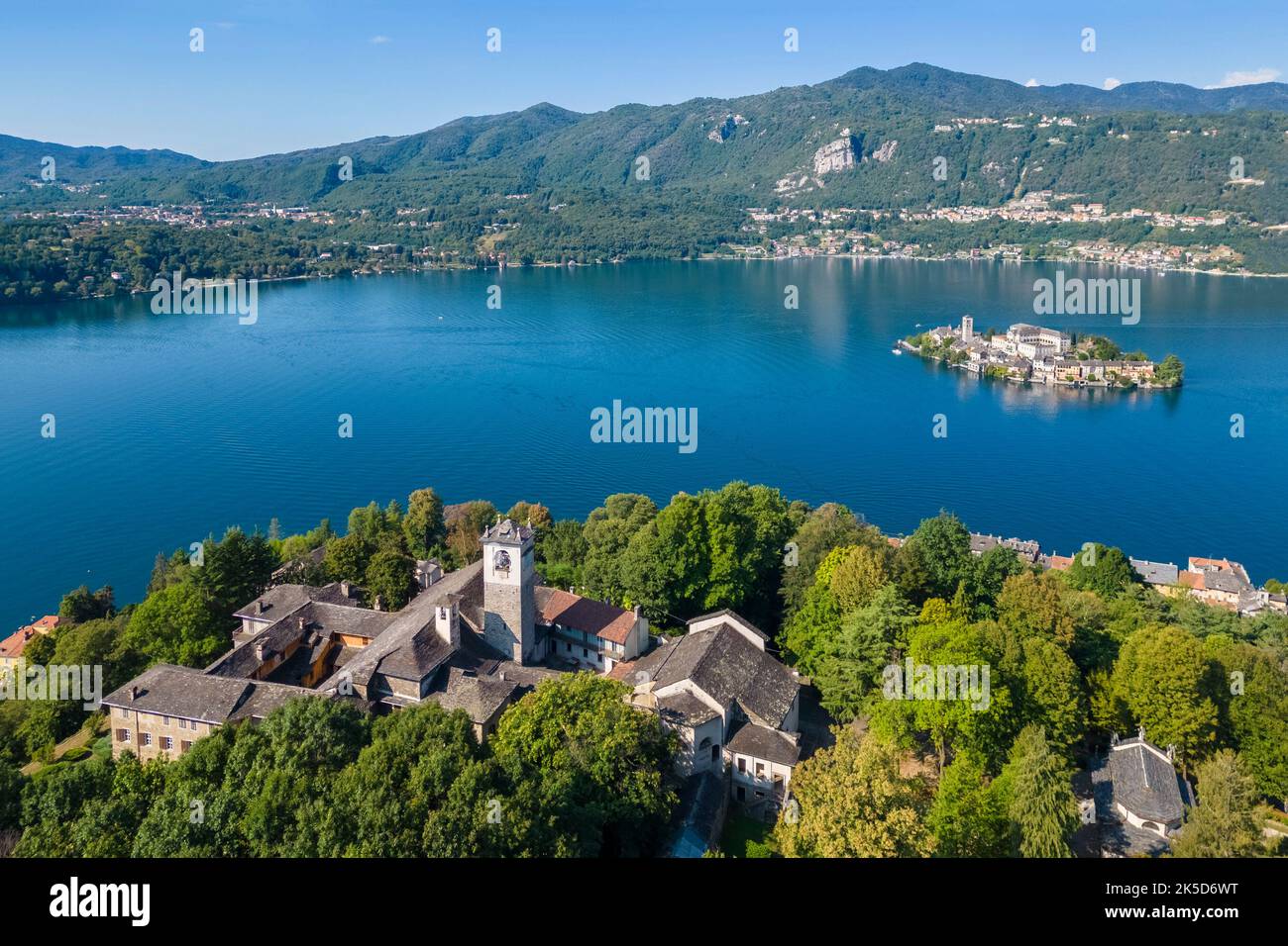 Aerial view of the Sacro Monte di Orta and Isola di San Giulio on Lake ...
