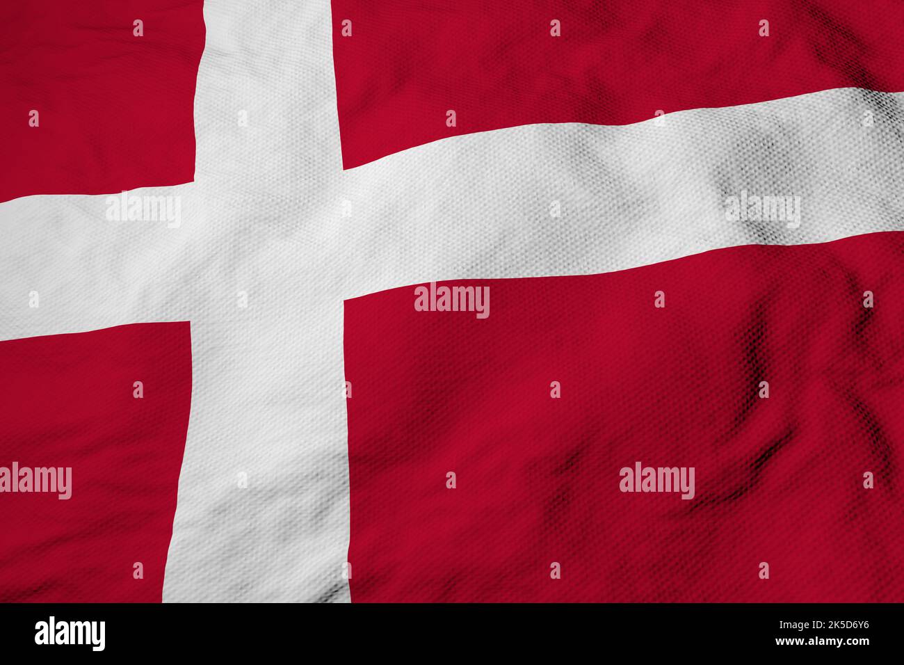 Full frame close-up on a waving Flag of Denmark in 3D rendering Stock ...