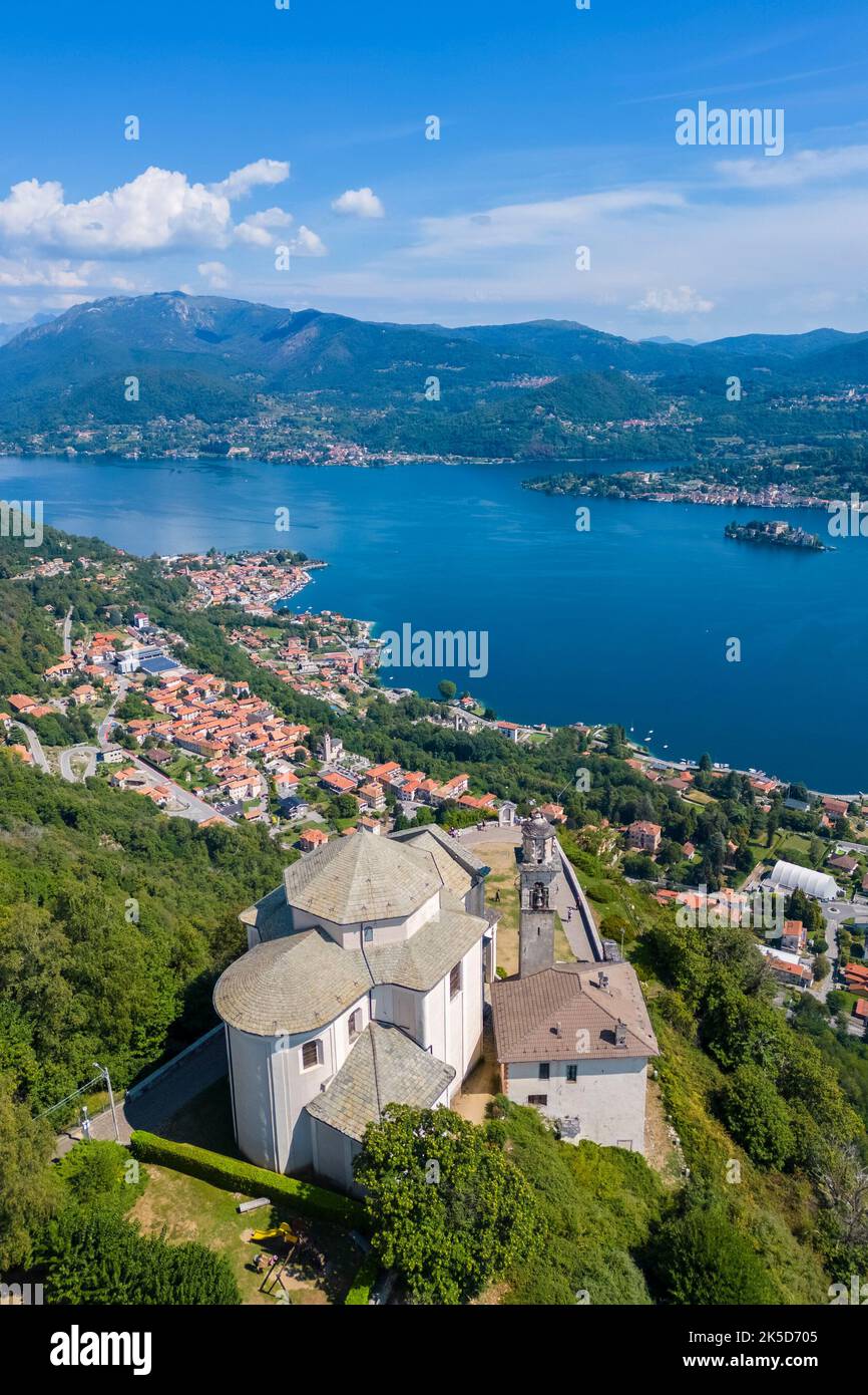 Aerial view of the Madonna del Sasso sanctuary in Boleto dominating ...