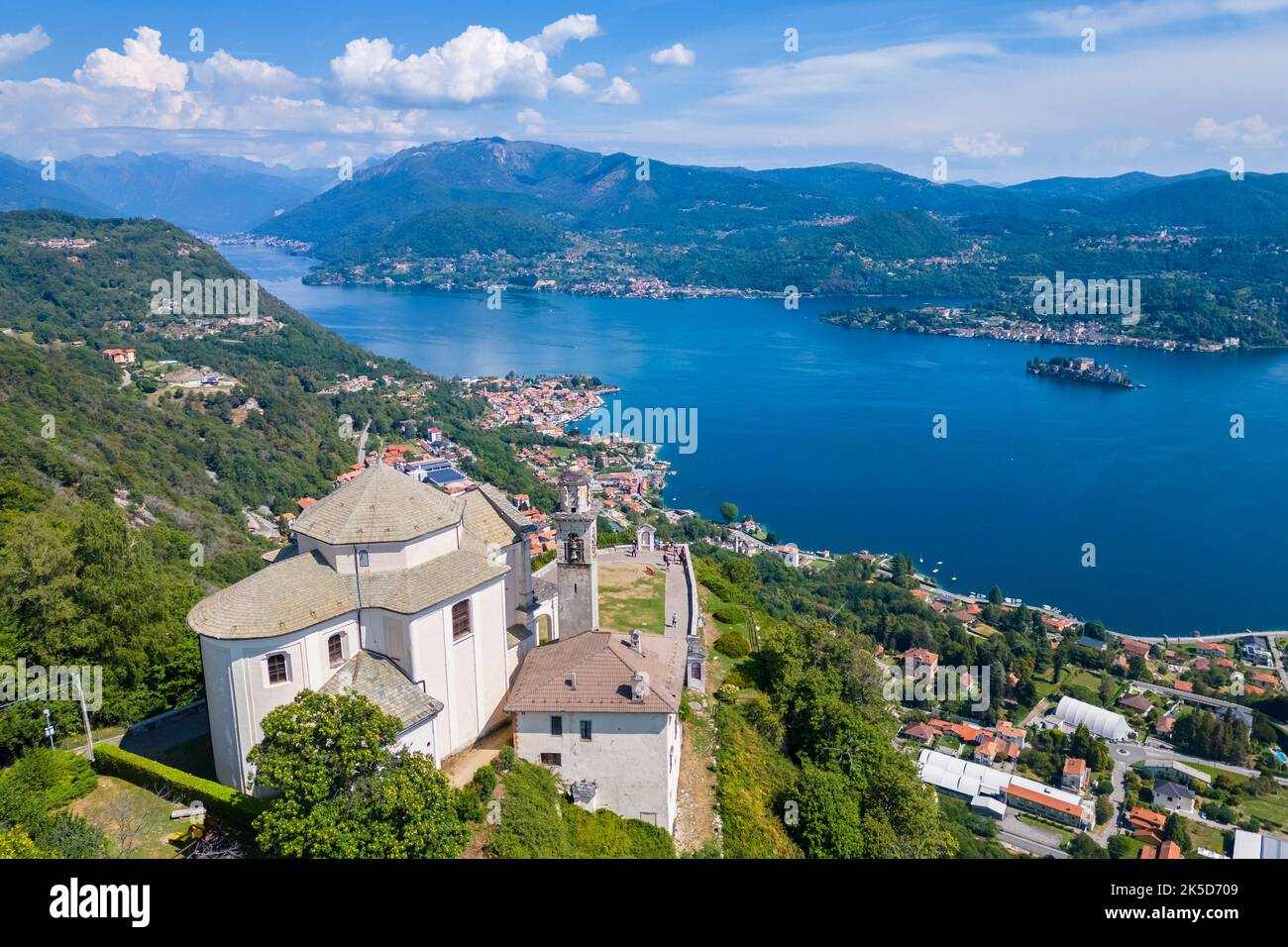 Aerial view of the Madonna del Sasso sanctuary in Boleto dominating ...