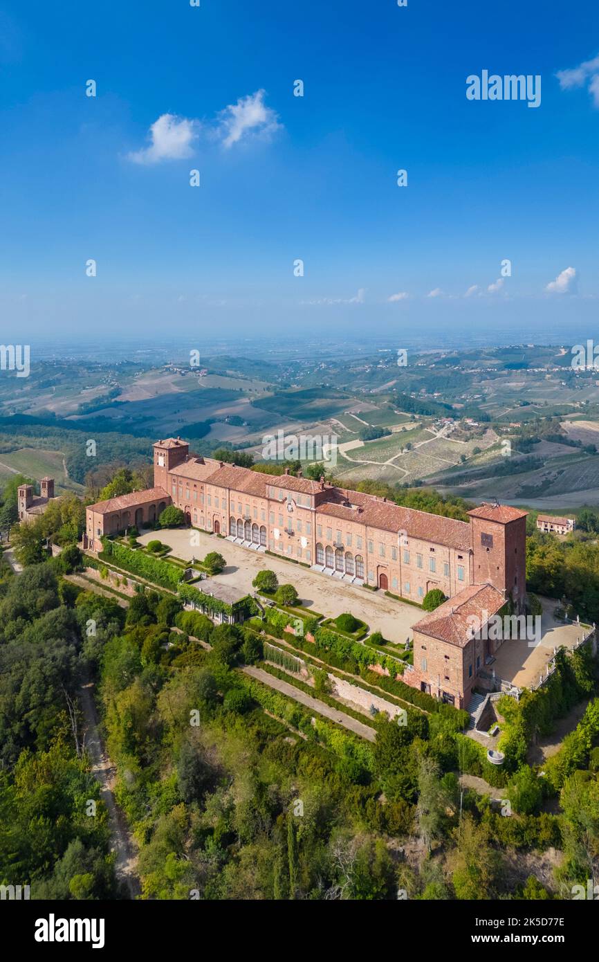 Aerial view of the castle and vineyards of Montalto Pavese. Montalto ...