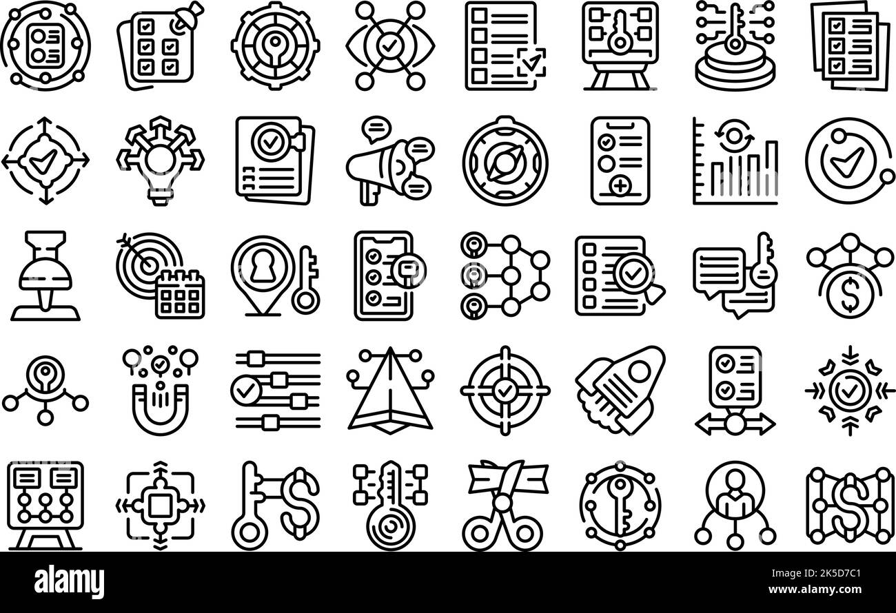 Key points icons set outline vector. Path process. Escape answer Stock ... Key points icons set outline vector. Path process. Escape answer Stock ...