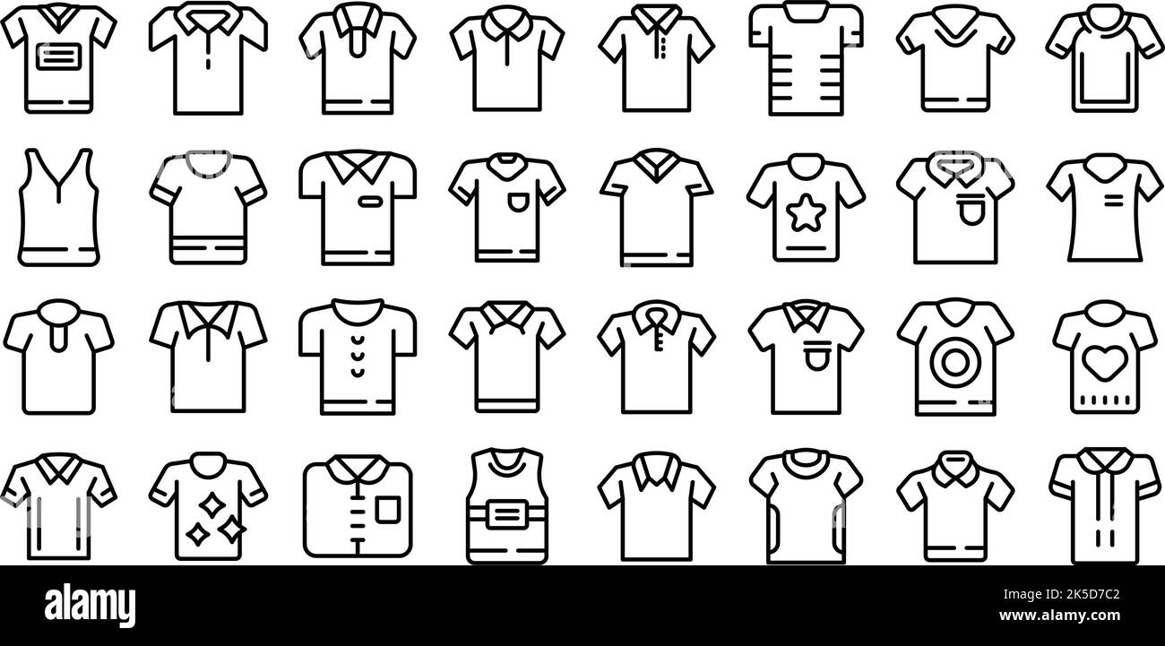 T-shirt icons set outline vector. Clothes template. Front design Stock ...