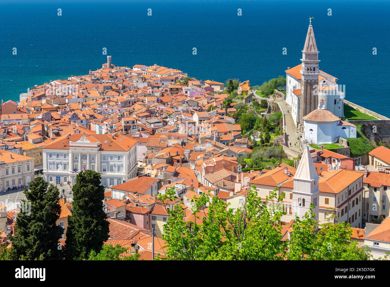 St. George's Parish church and the rooftop of Piran viewed from the ...