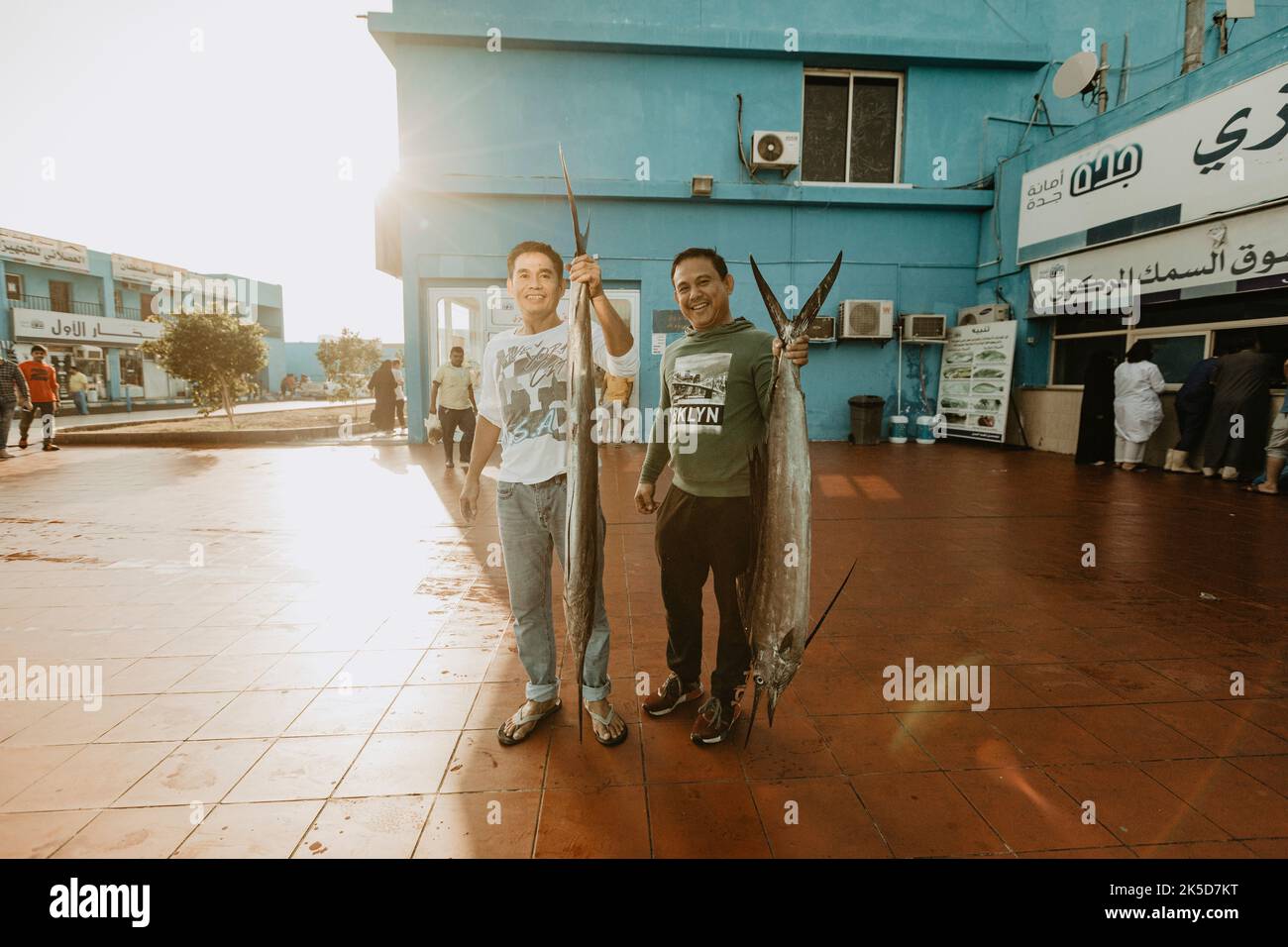 Saudi Arabia, Mecca province, Jeddah/Jeddah, fish market, men, proud ...