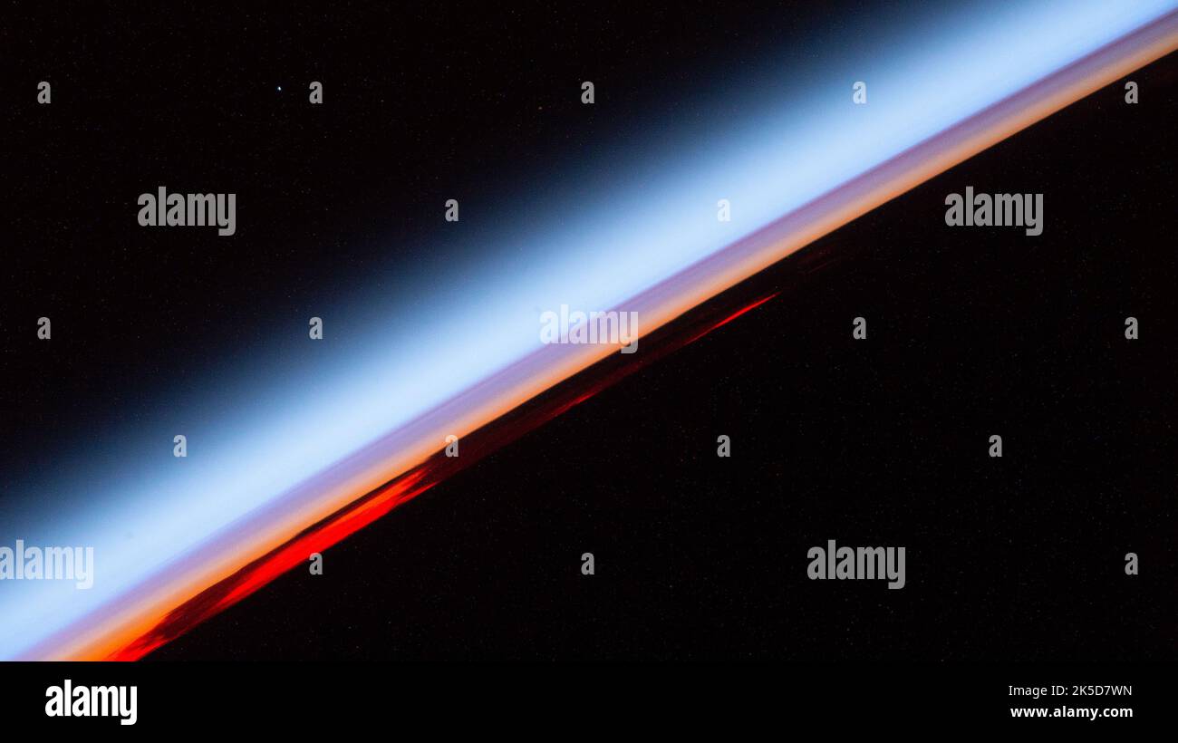 An orbital sunset is pictured from the International Space Station as ...