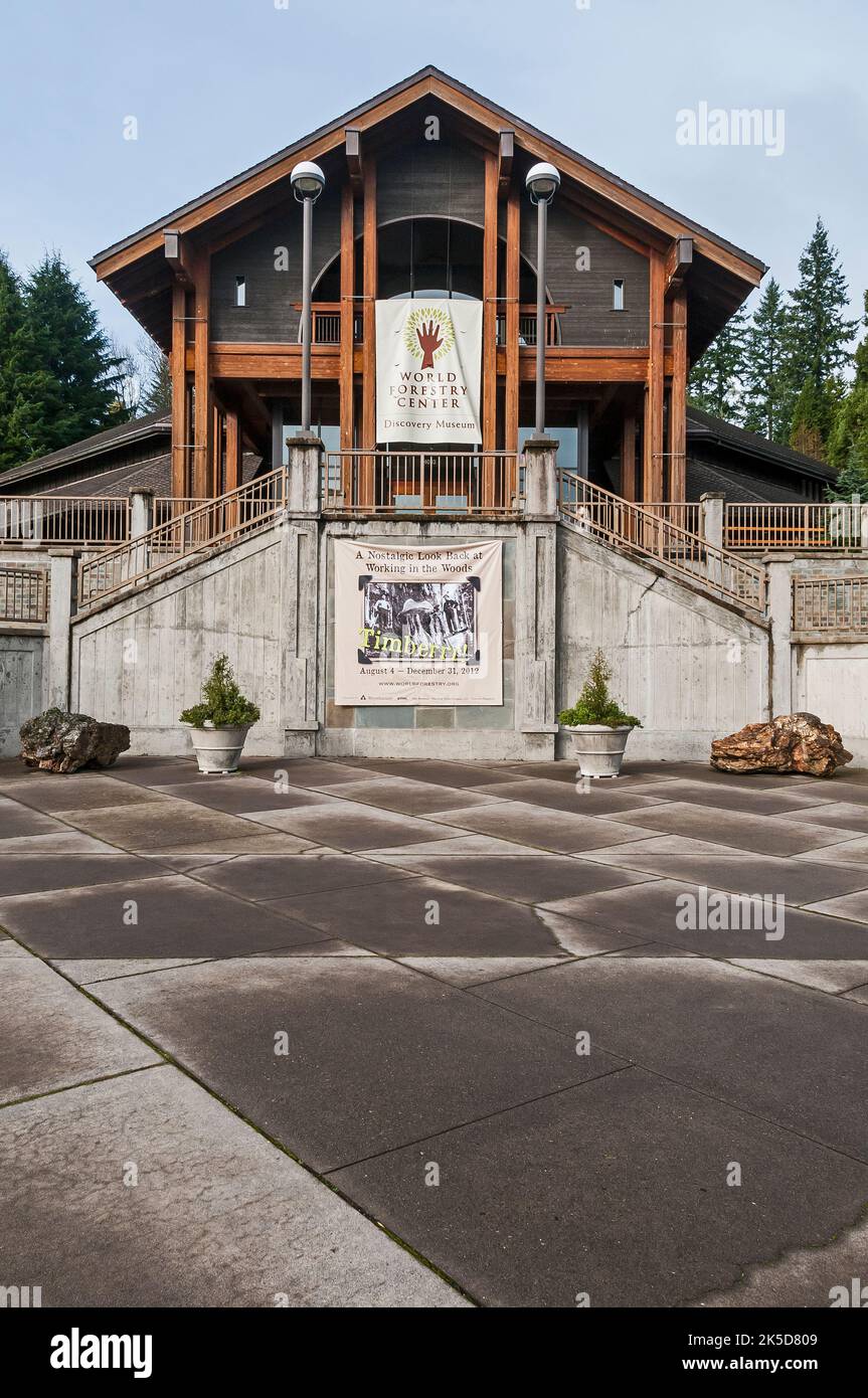 Washington Park's World Forestry Center with banners, in Portland ...