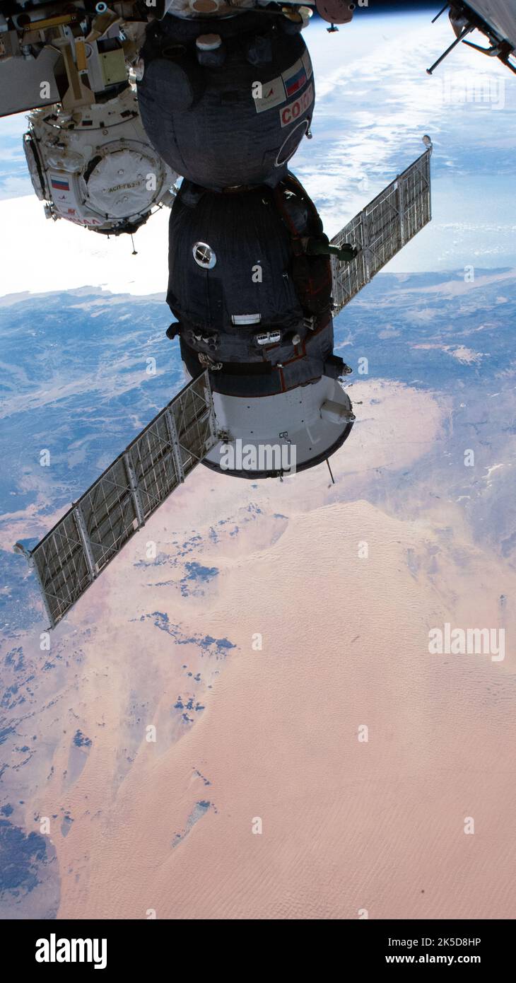 The Soyuz MS-19 crew ship and the Prichal docking module (in the ...
