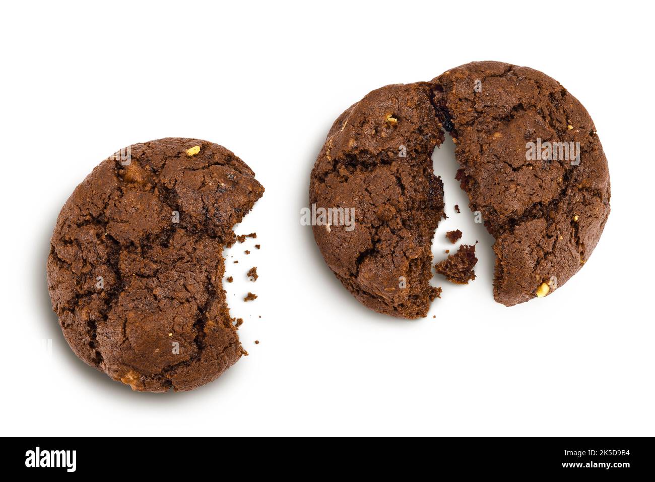 chocolate cookies broken isolated on white background with full depth ...