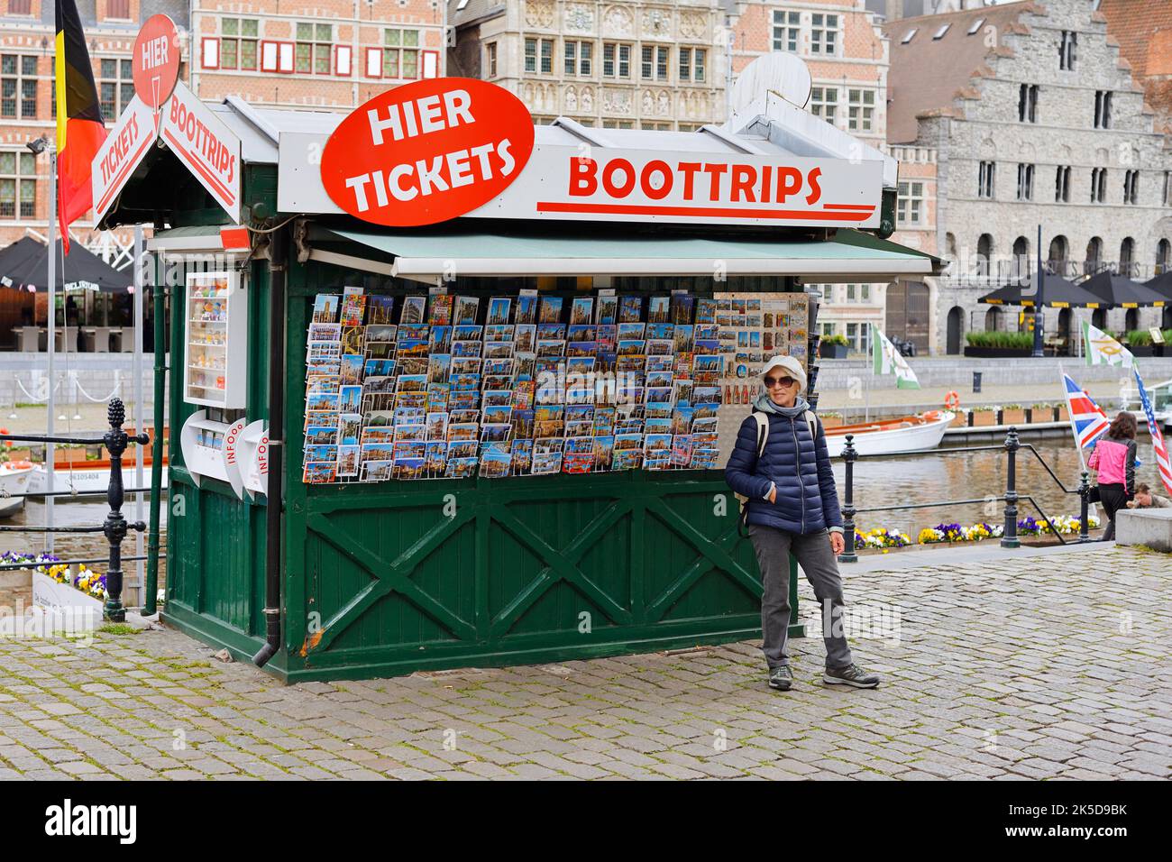 Sales booth with tickets for boat trips and postcards, Ghent, East ...