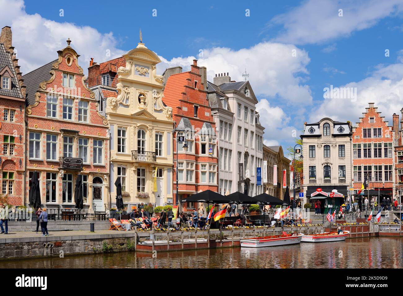 Historic houses on the Korenlei, Ghent, East Flanders, Flanders ...