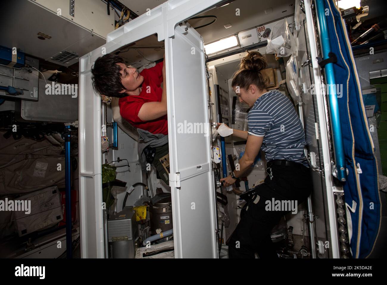 Expedition 67 Flight Engineers (from left) Samantha Cristoforetti of ESA (European Space Agency ...