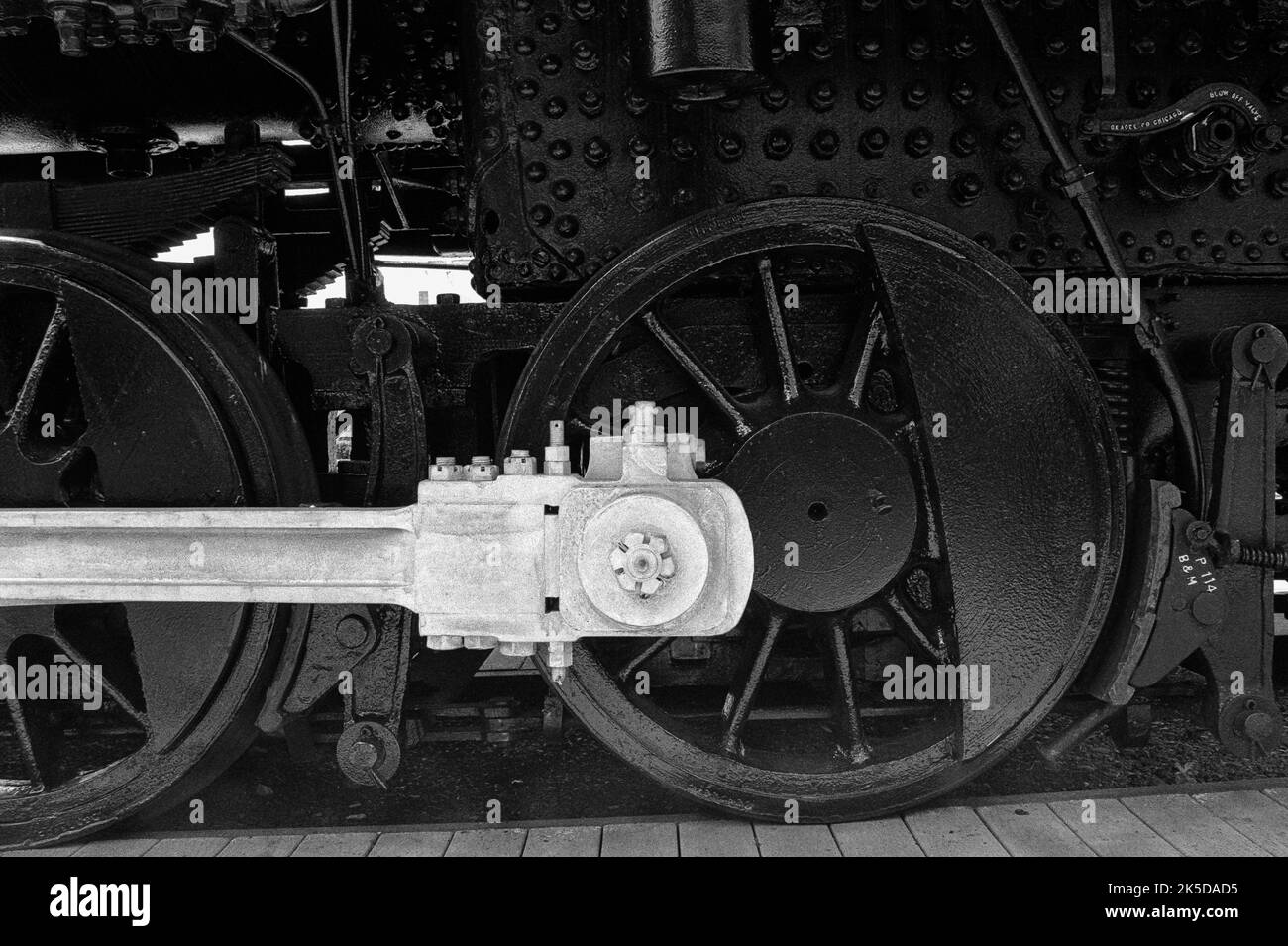 Vintage black steam train parked on tracks at the train museum in ...