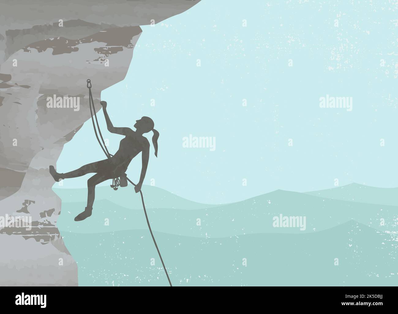 A person rock climbing on a mountainside in a cut paper style with ...