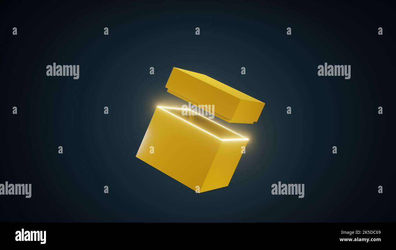 3d render of empty yellow gift box with glowing border Stock Photo - Alamy