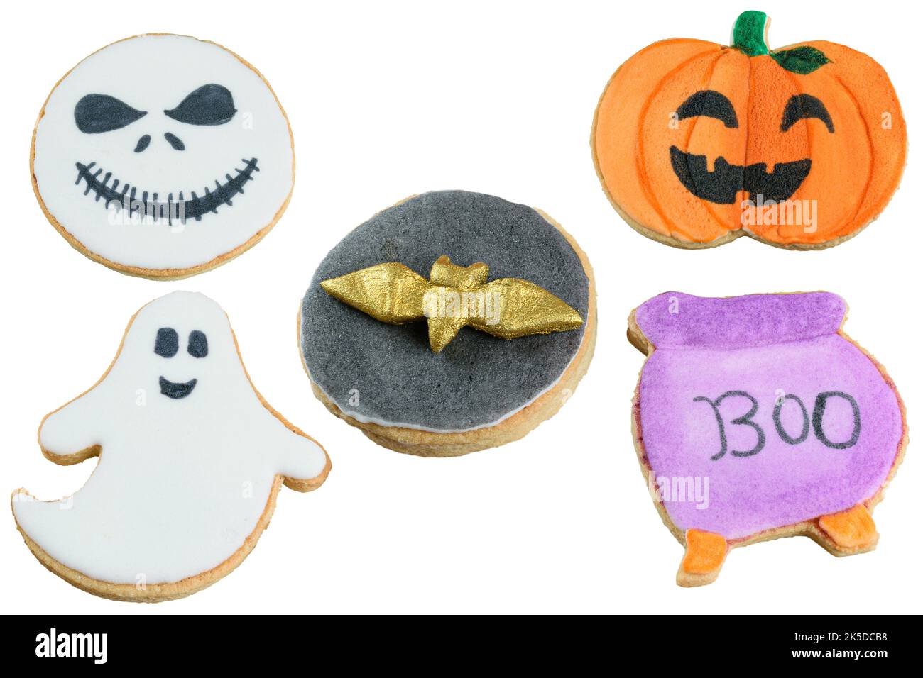 Several buttery cookies decorated with a halloween theme (white ...