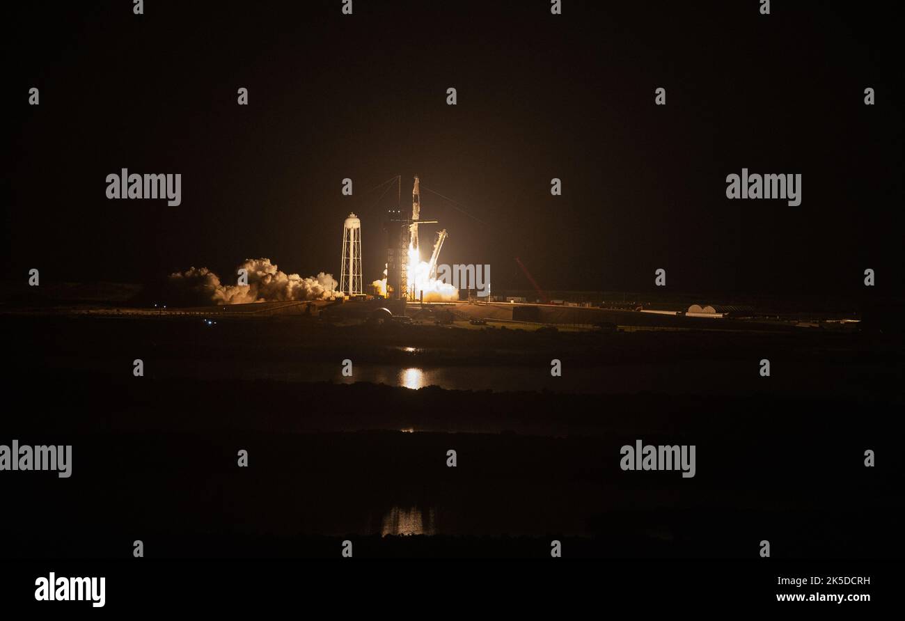 The SpaceX Falcon 9 rocket, with the company’s Crew Dragon atop, lifts ...