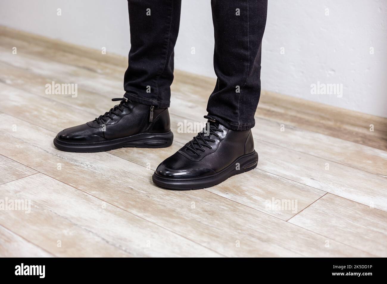 Men's black winter boots with genuine leather. Stylish men's shoes ...