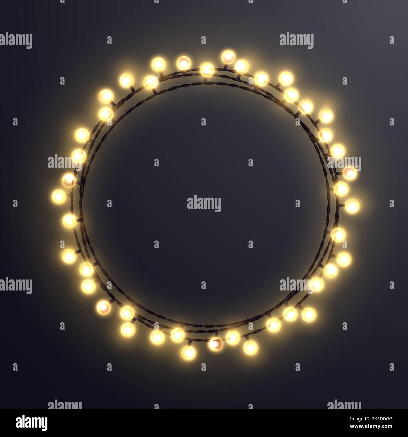 Light string Christmas wreath. Vector decorative design element. Winter ...