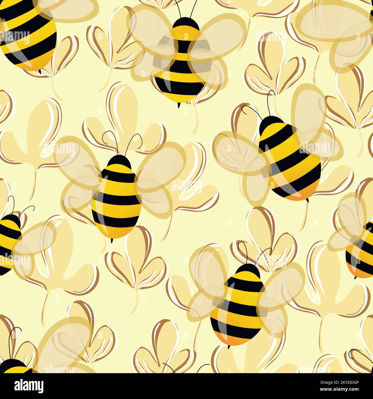 Seamless pattern with bees on floral background. Small wasp. Vector ...