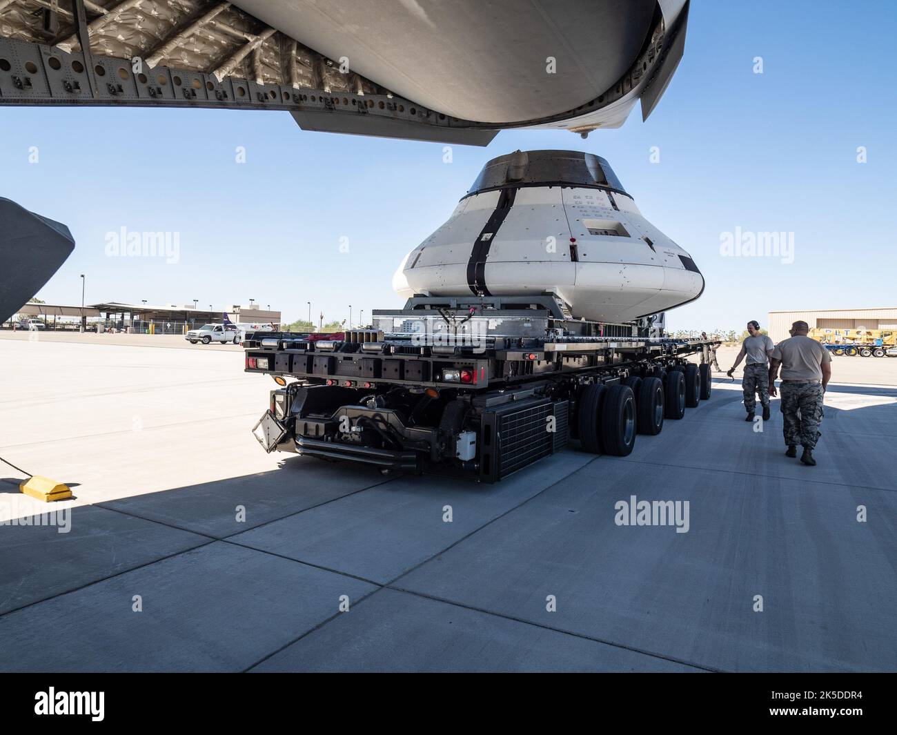 The Orion team prepares the parachute test vehicle for the final drop ...