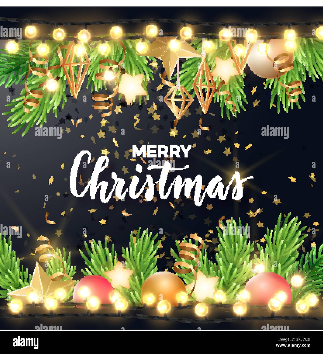 Festive Christmas and New Year vector design with fir tree branches ...