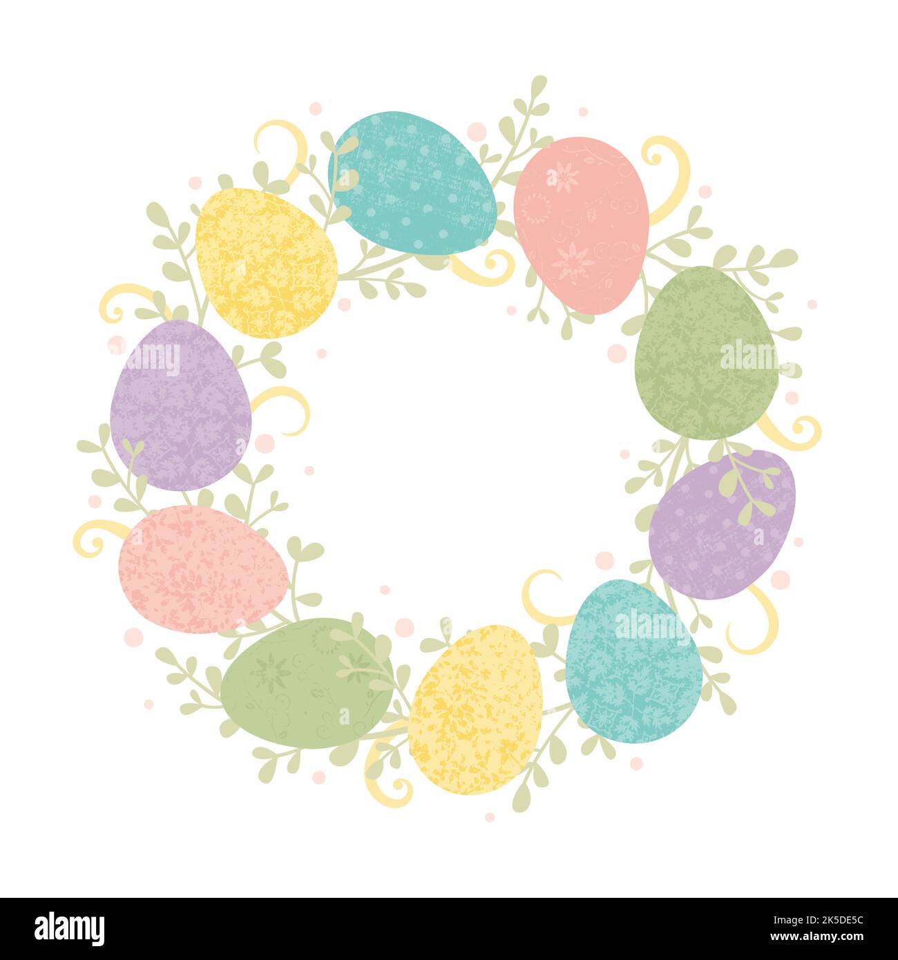 An Easter egg wreath with greenery and flourishes, in a cut paper style ...