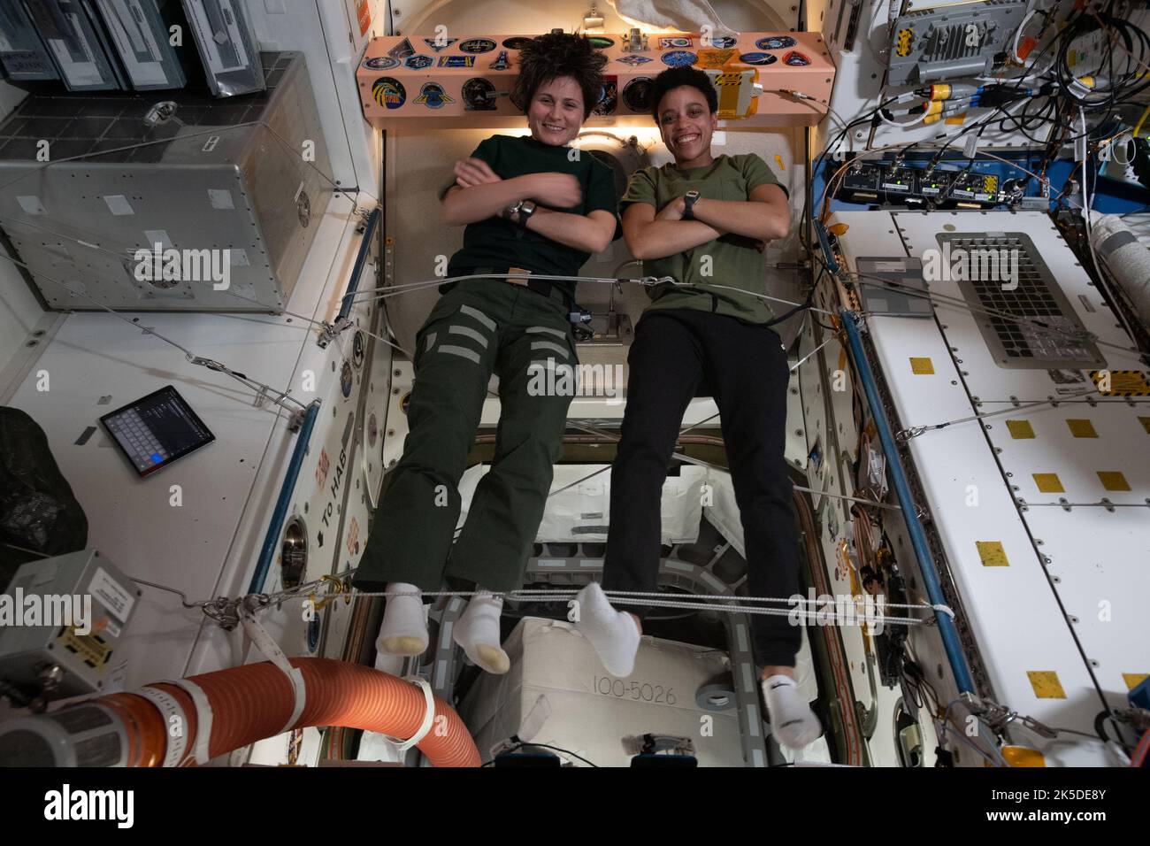 Expedition 67 Flight Engineers (from left) Samantha Cristoforetti from ESA (European Space ...