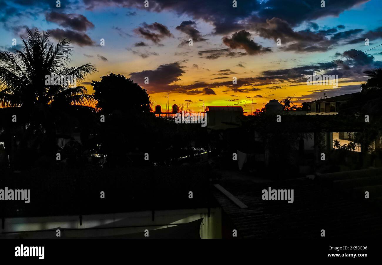 Beautiful stunning colorful and golden sunset in yellow orange red on ...