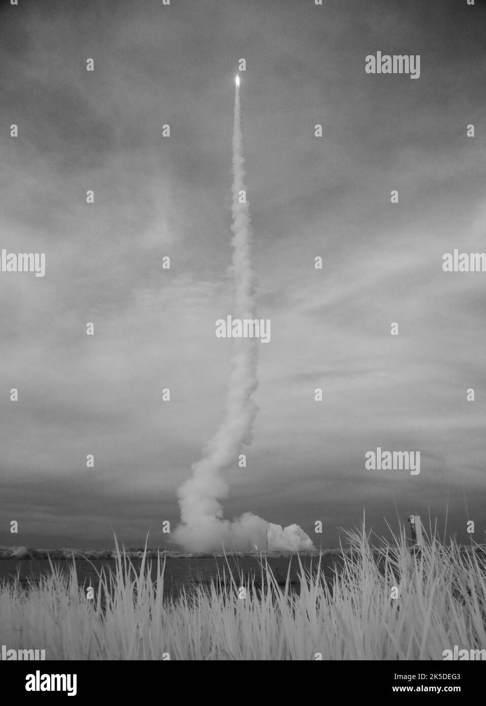 In this black and white infrared image, a United Launch Alliance Atlas ...