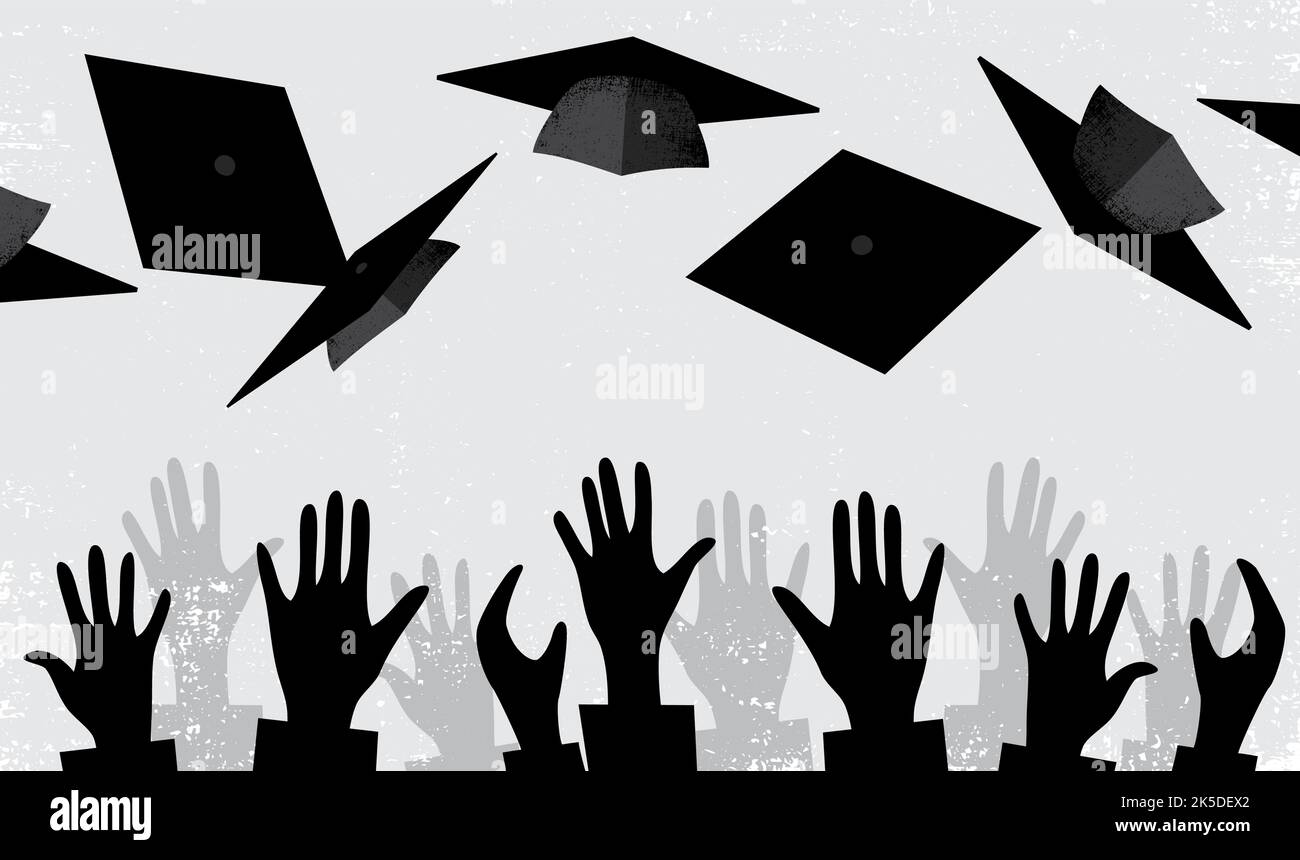 Graduation Caps In The Air Black And White