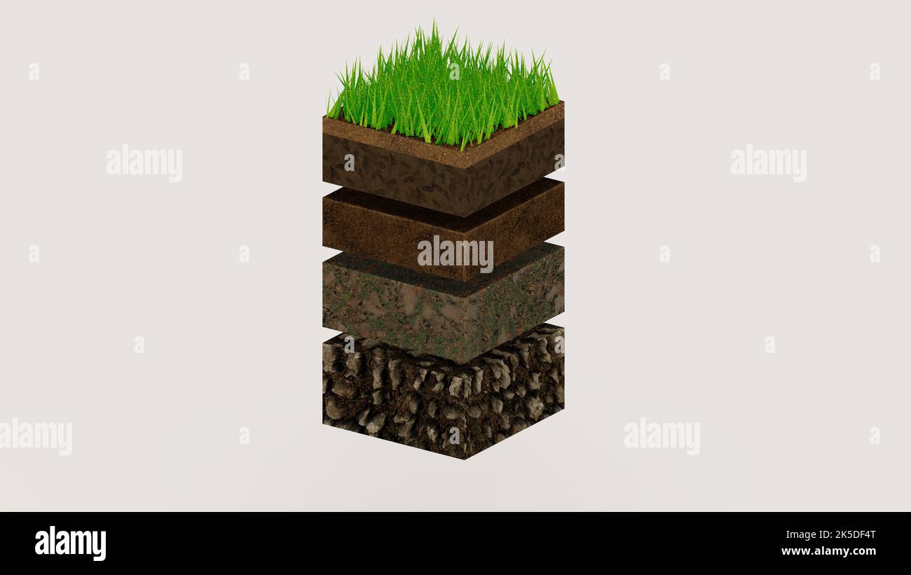 Layers of soil 3d rendering isometric diagram Stock Photo - Alamy