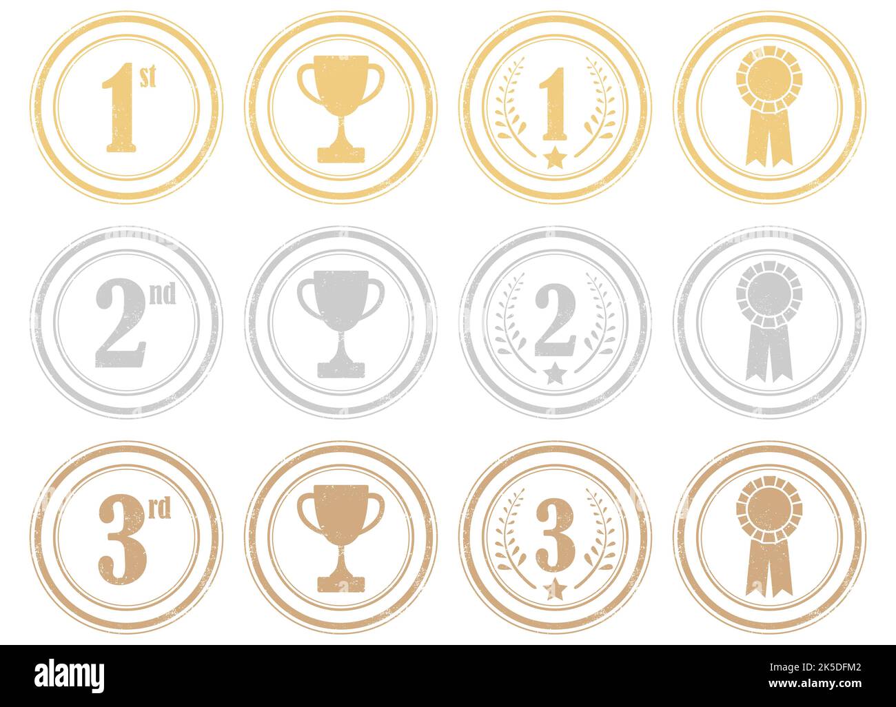 A set of 12 unique grunge stamps, award themed. Each stamp is isolated ...