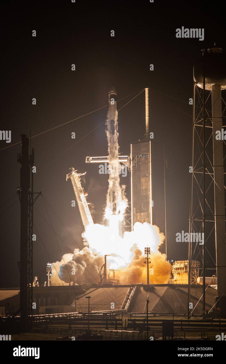 The SpaceX Falcon 9 rocket, with the company’s Crew Dragon atop, lifts ...