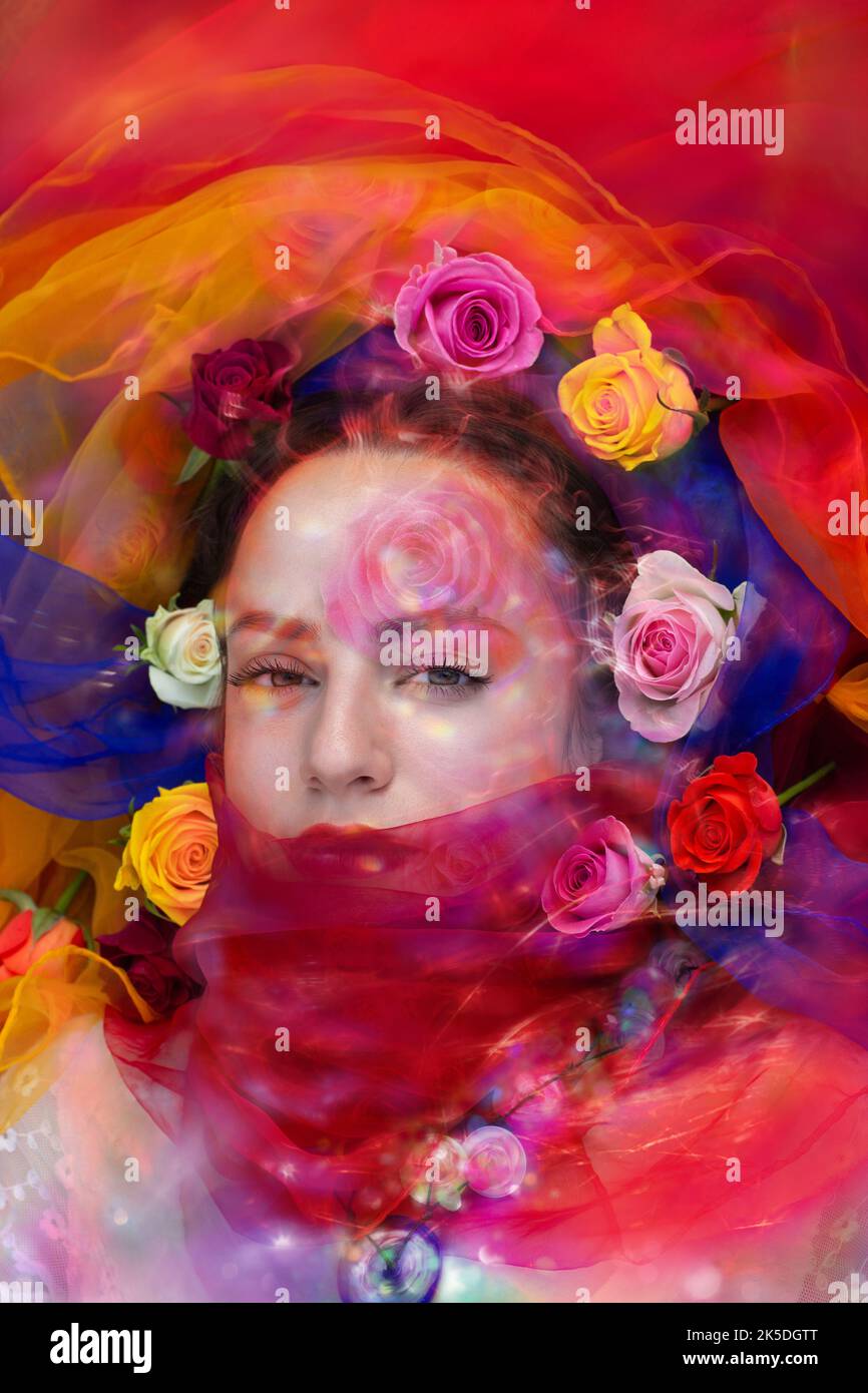 A holographic rose appears magically over a fantasy portrait ...