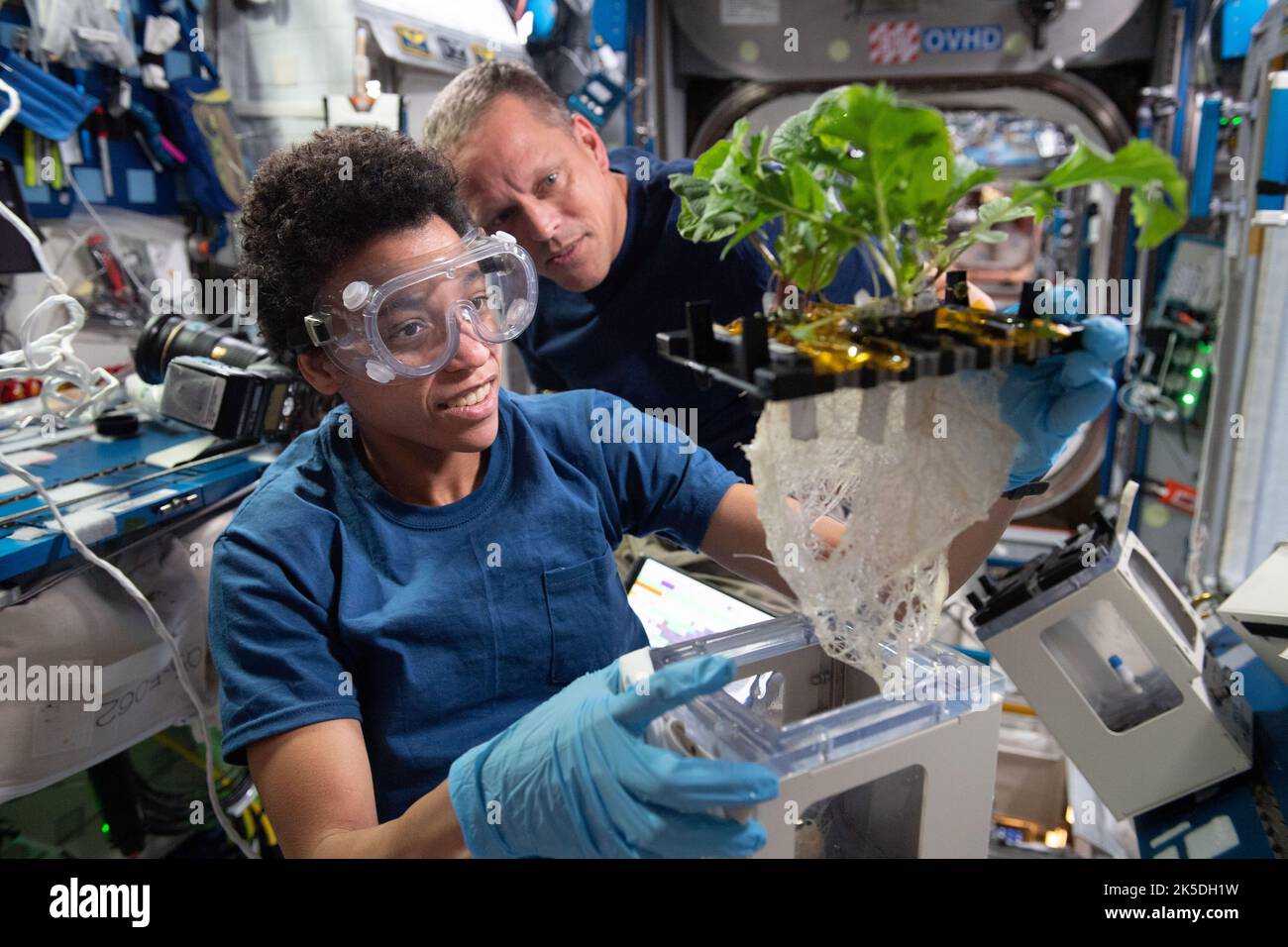 NASA astronauts Jessica Watkins and Bob Hines work on XROOTS, which ...