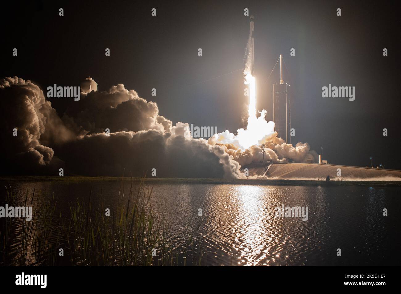 The SpaceX Falcon 9 rocket, with the company’s Crew Dragon atop, lifts ...