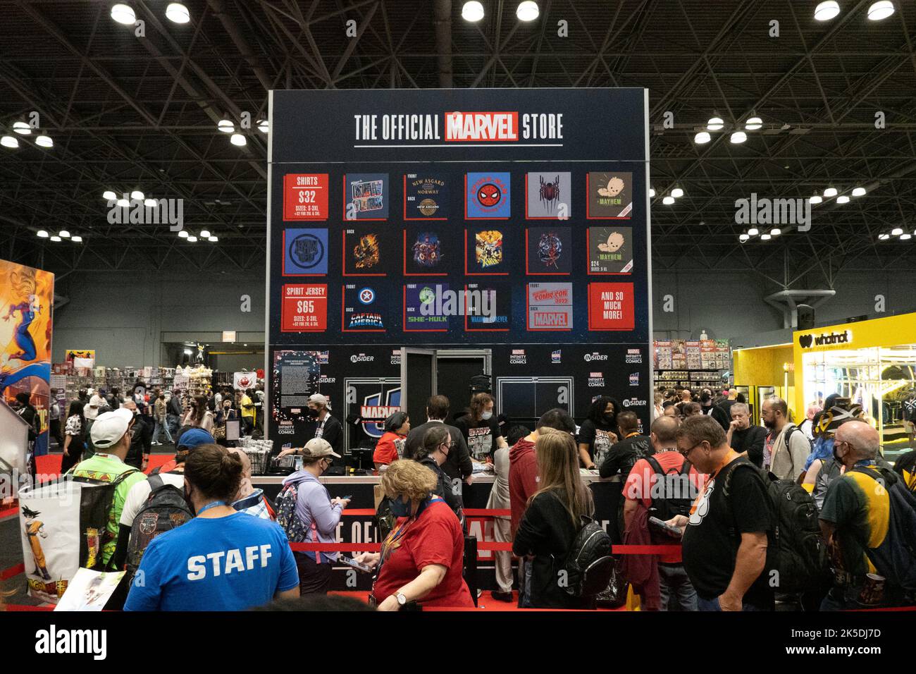 New York, NY, USA. 7th Oct, 2022. People wait in line at the MARVEL ...