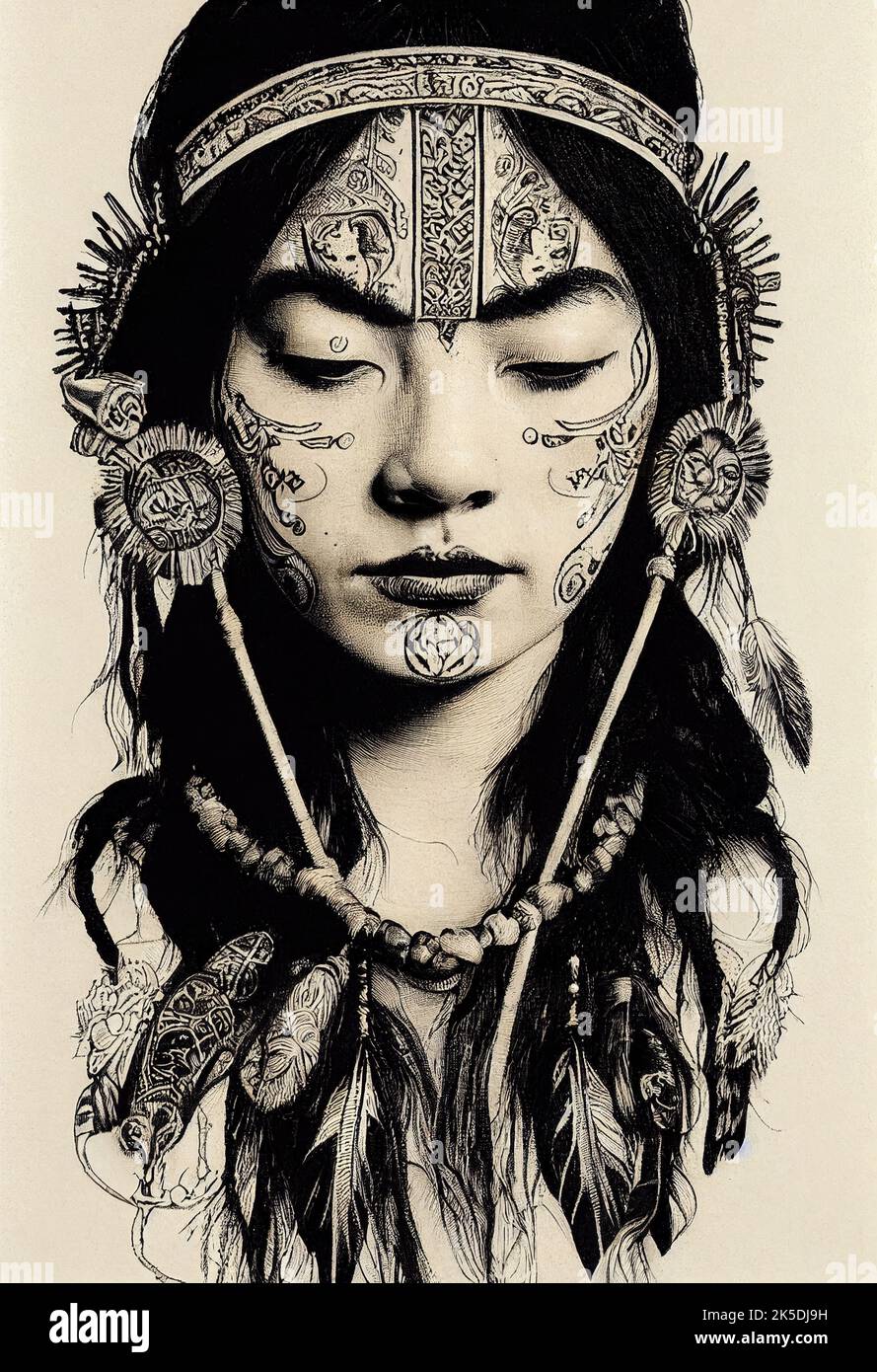 A colorful illustration of an Indigenous woman's portrait Stock Photo ...