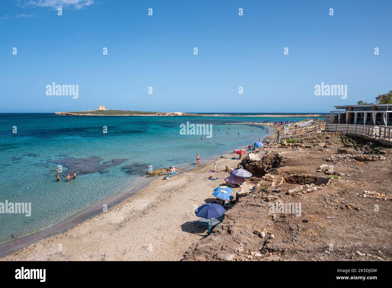 Portopalo, Italy: 09-15-2022: Portopalo beach in front of the island of ...