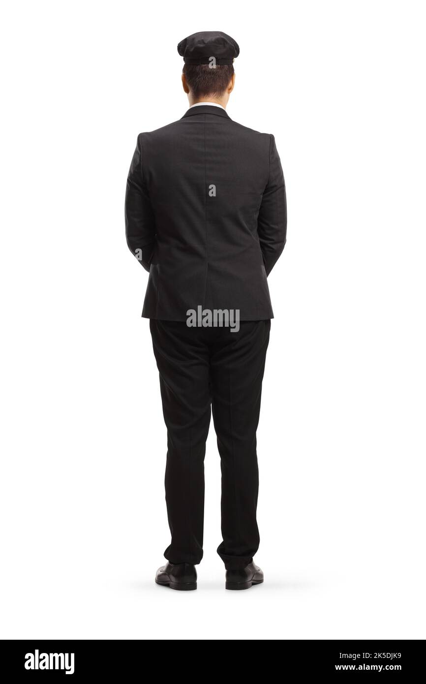 Rear view shot of a bellboy standing isolated on white background Stock ...