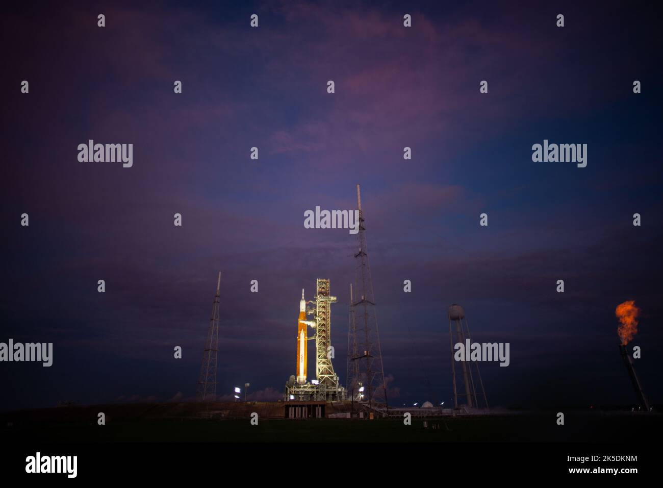 The SLS rocket with Orion is on the mobile launcher at Launch Pad 39B ...