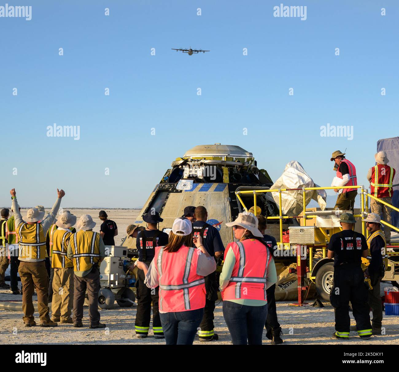 A USAF HC-130J Hercules aircraft from the 79th rescue squadron flys ...