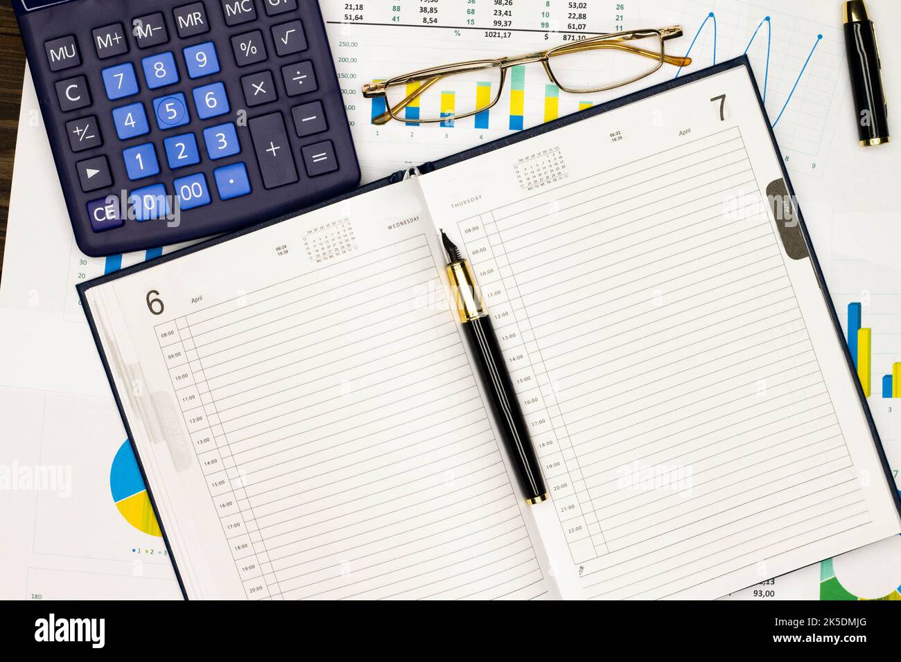 Top view office table desk. Financial report. Flat lay. Workspace with ...