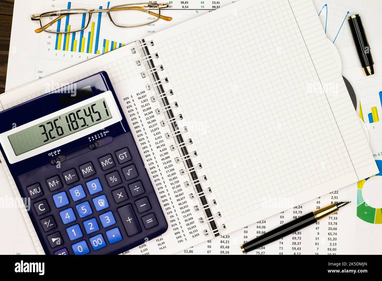 Top view office table desk. Financial report. Flat lay. Workspace with ...