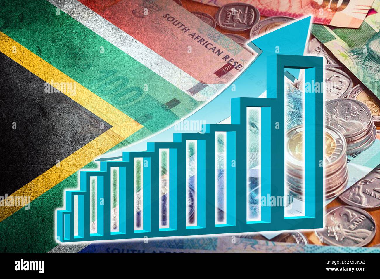 Economy Chart: Upward Arrow, South African Flag and South African Rand ...