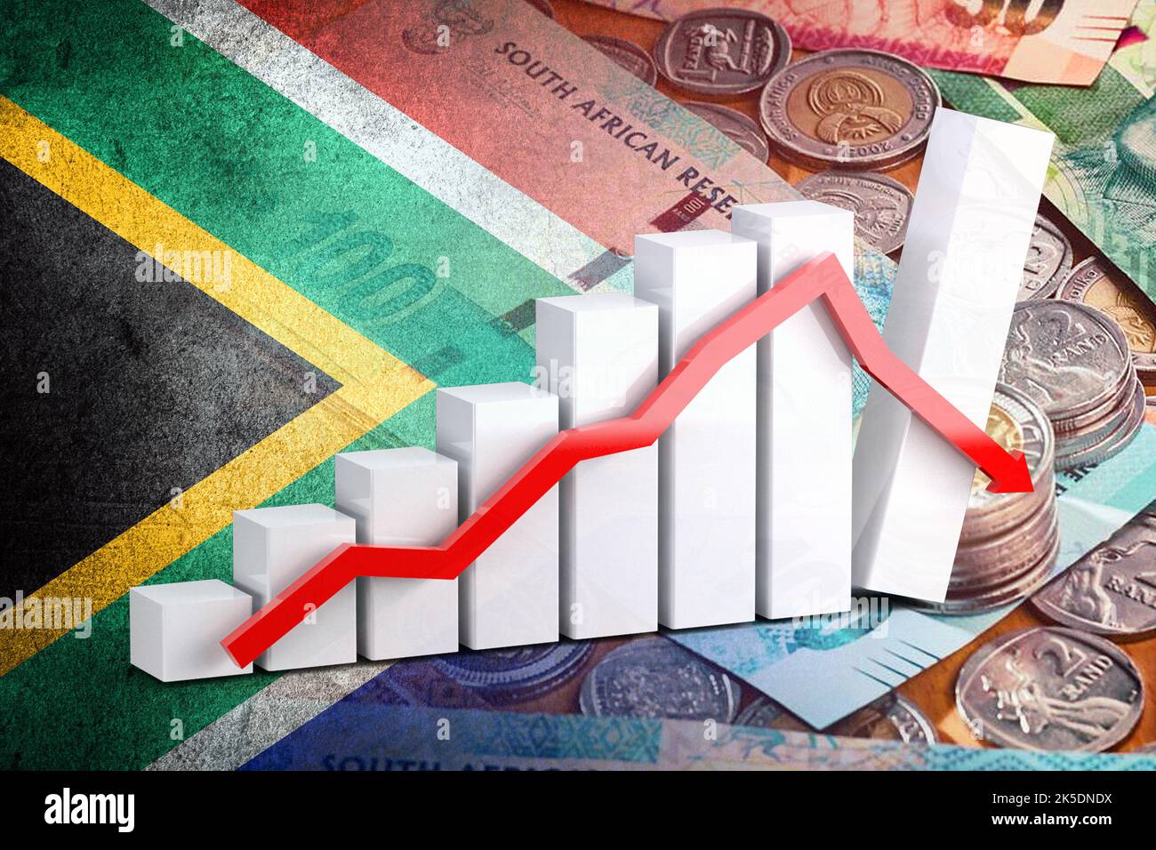 Economy Chart: Downward Arrow, South African Flag and South African ...